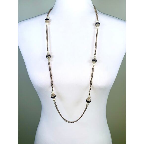 J. Crew Factory | Jewelry | J Crew Gold Tone Faux Pearl Pave Crystal ...